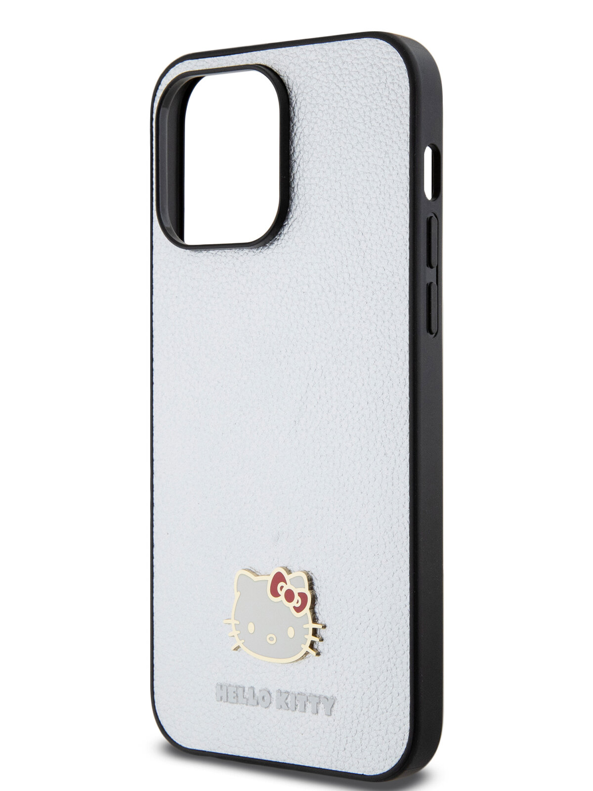 Hello Kitty для iPhone 14 Pro Max чехол PU Grained leather Metal Kitty Head Hard Silver
