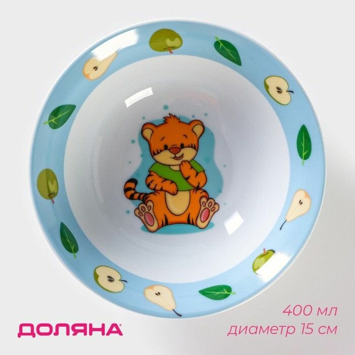 Тарелка керамическая глубокая Доляна Тигрёнок с грушами , 400 мл, d 15 см, цвет белый