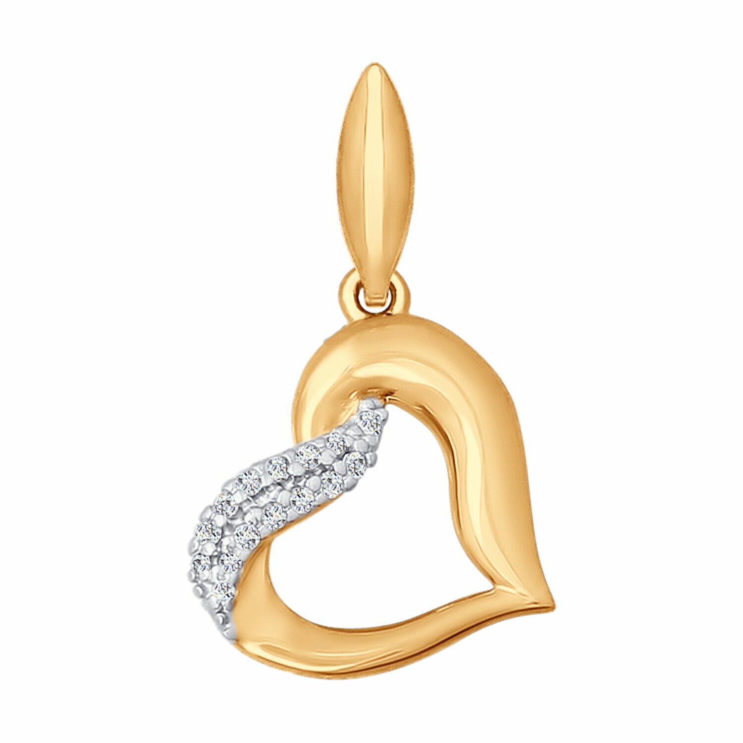 Подвеска, красное золото, 585 проба, фианит