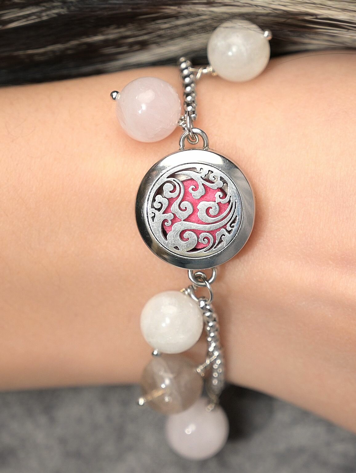 Браслет, лунный камень, кварц