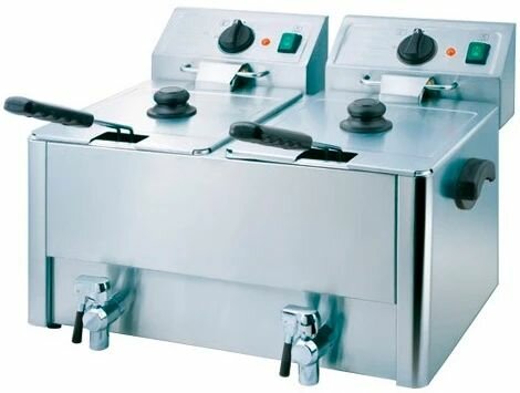 Фритюрница для общепита Viatto HDF8+8, 2 корзины ванны, кран для слива, 16 литра, 6.5 кВт. профессиональная