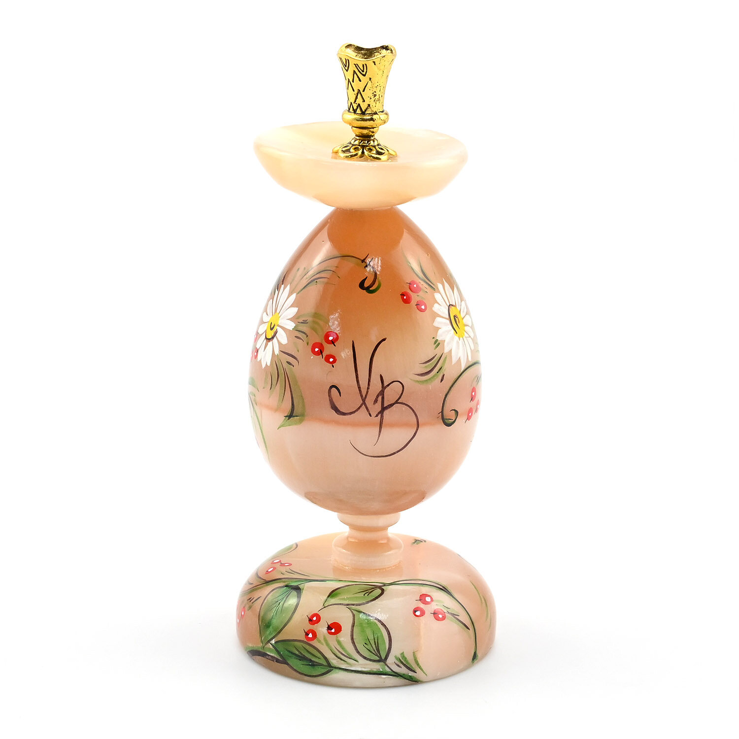 Подсвечник церковный из селенита Яйцо б. с росписью 44*44*105мм