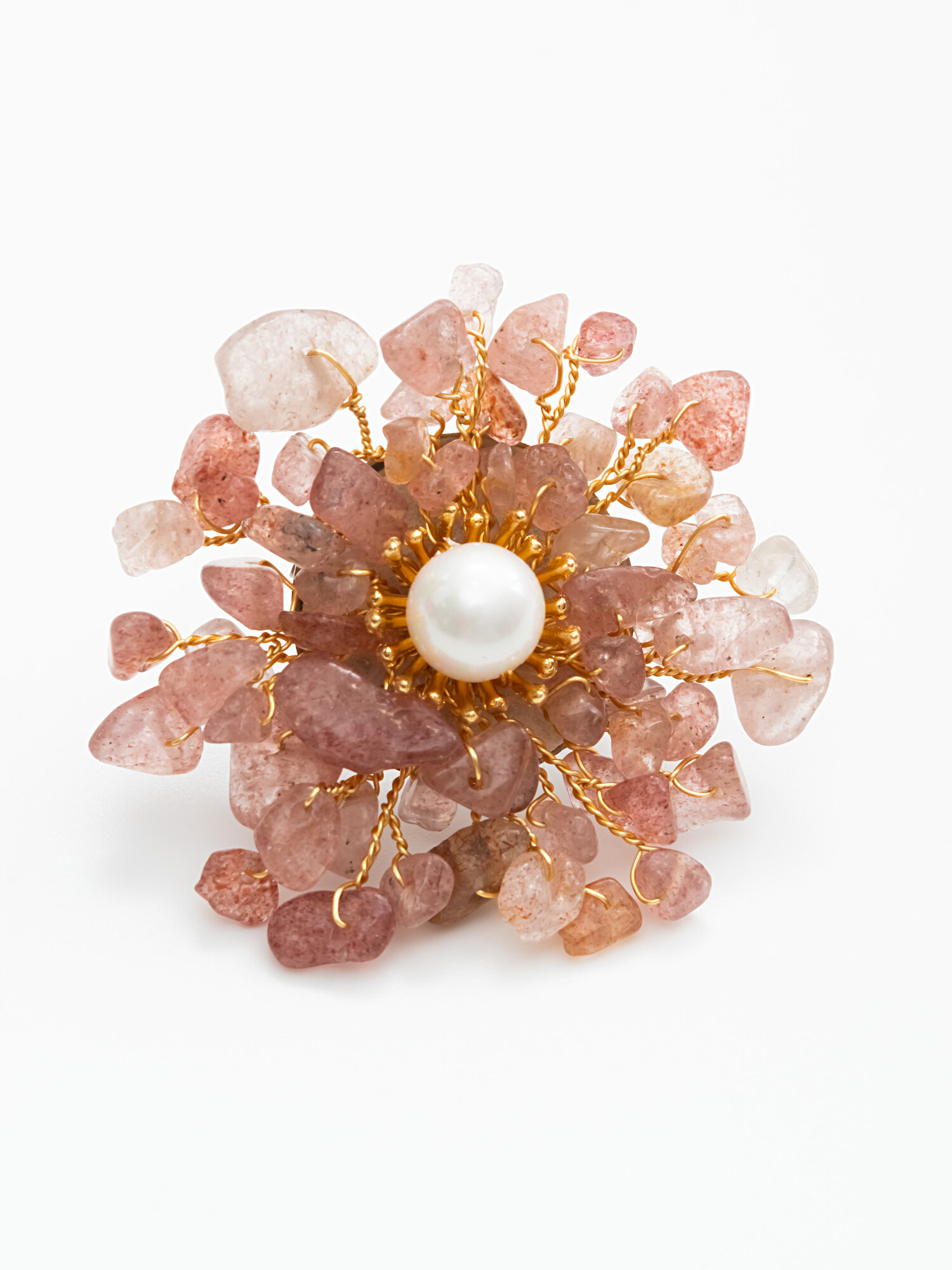 Брошь, гeлиoлит, жемчуг имитация