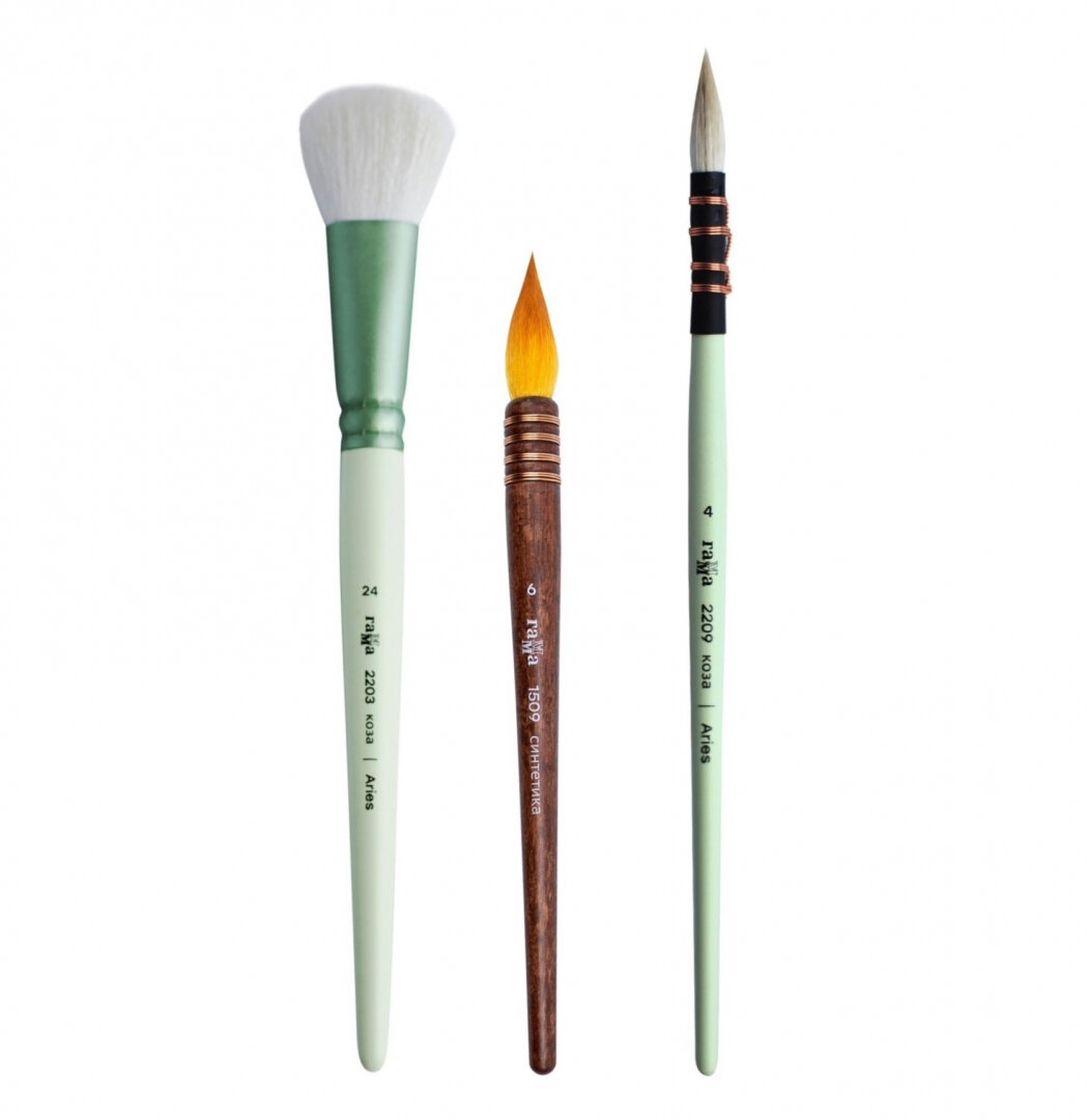 Гамма Комплект кистей для акварели и каллиграфии №6, №4, №24, 3шт