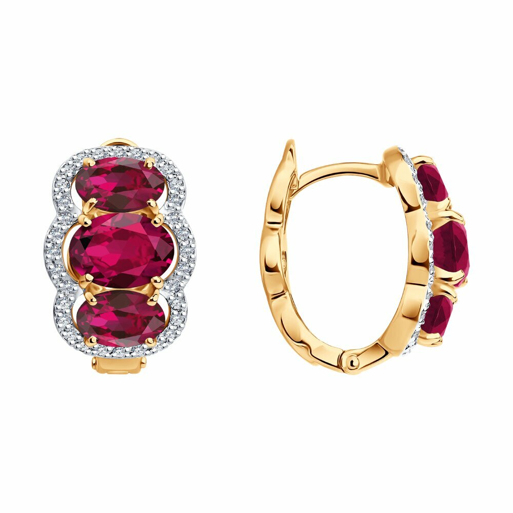 Серьги, красное золото, 585 проба, рубин, бриллиант