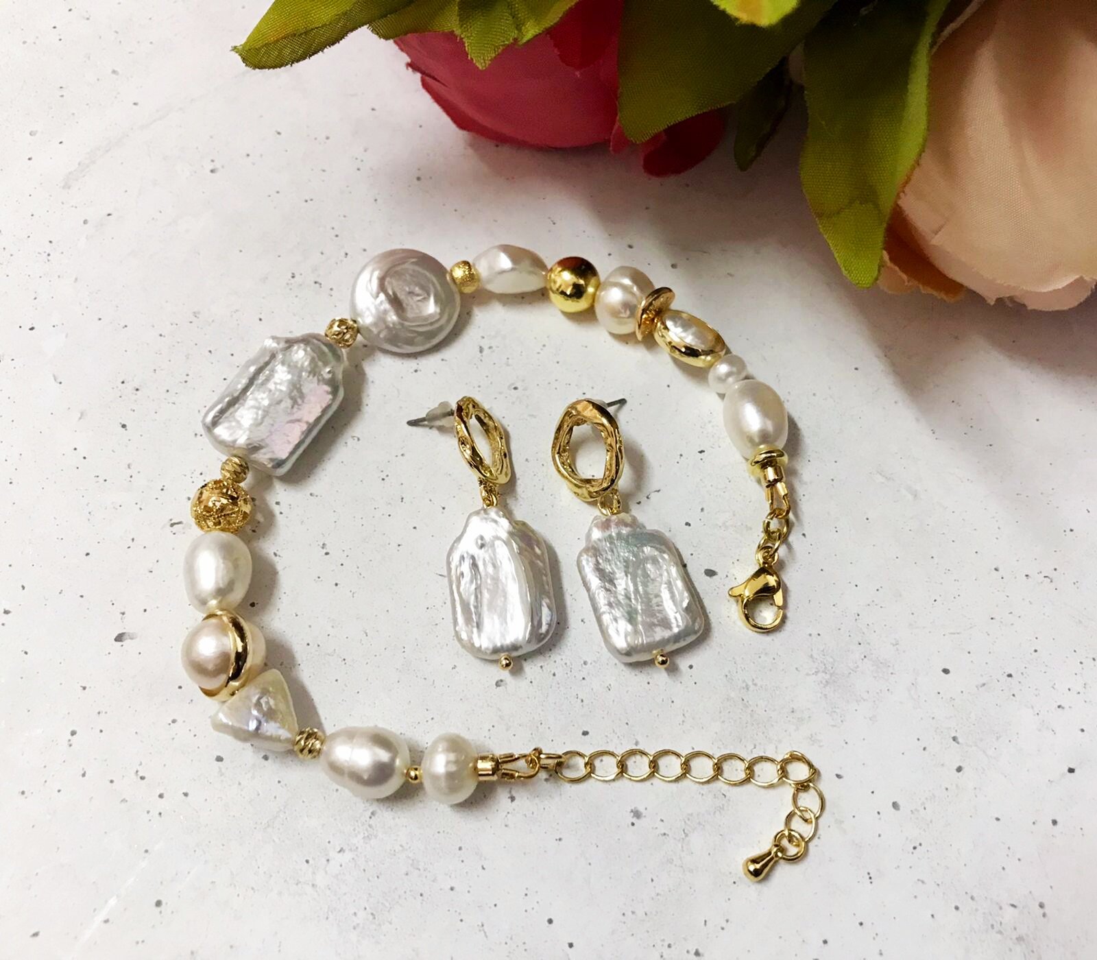 Комплект бижутерии: серьги, браслет, жемчуг культивированный