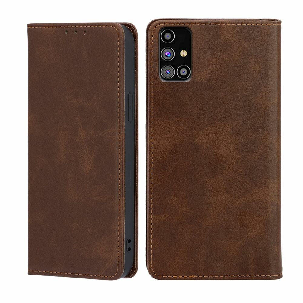 Чехол-книжка MyPads для Samsung Galaxy M31s (SM-M317F) / Самсунг М31s, Телячья кожа, закрывающаяся на магнит, коричневый