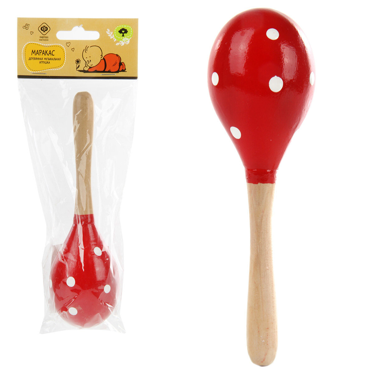 Деревянный музыкальный инструмент игрушка Маракас, Фабрика Фантазий
