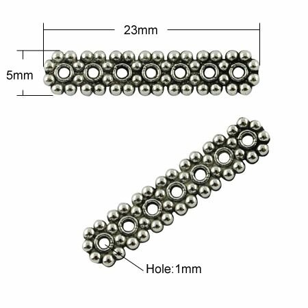 Разделитель, 23х5х2мм, цветочки, на 7 отверстий, базовый материал - цинковый сплав, стиль тибетское серебро, 20 шт.