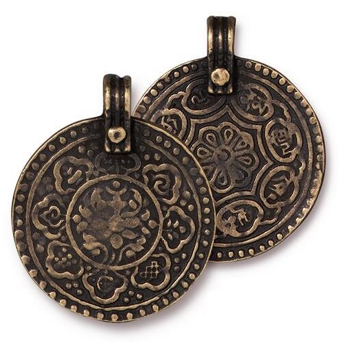 Подвеска, 32х26.4мм, TierraCast, Колесо Дхармы, базовый материал - оловянный сплав, бронзовое с чернением, 1 шт.