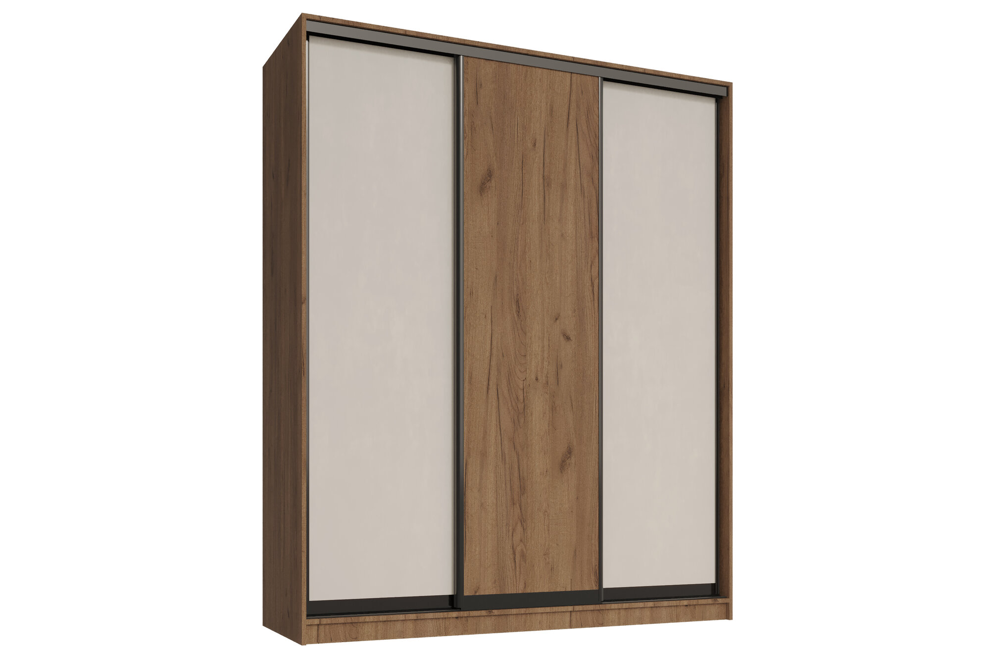 Шкаф купе для одежды Модена 3, МФ-Купе, 180х60х220, белье/платье, дуб табачный и кашемир, профиль черный