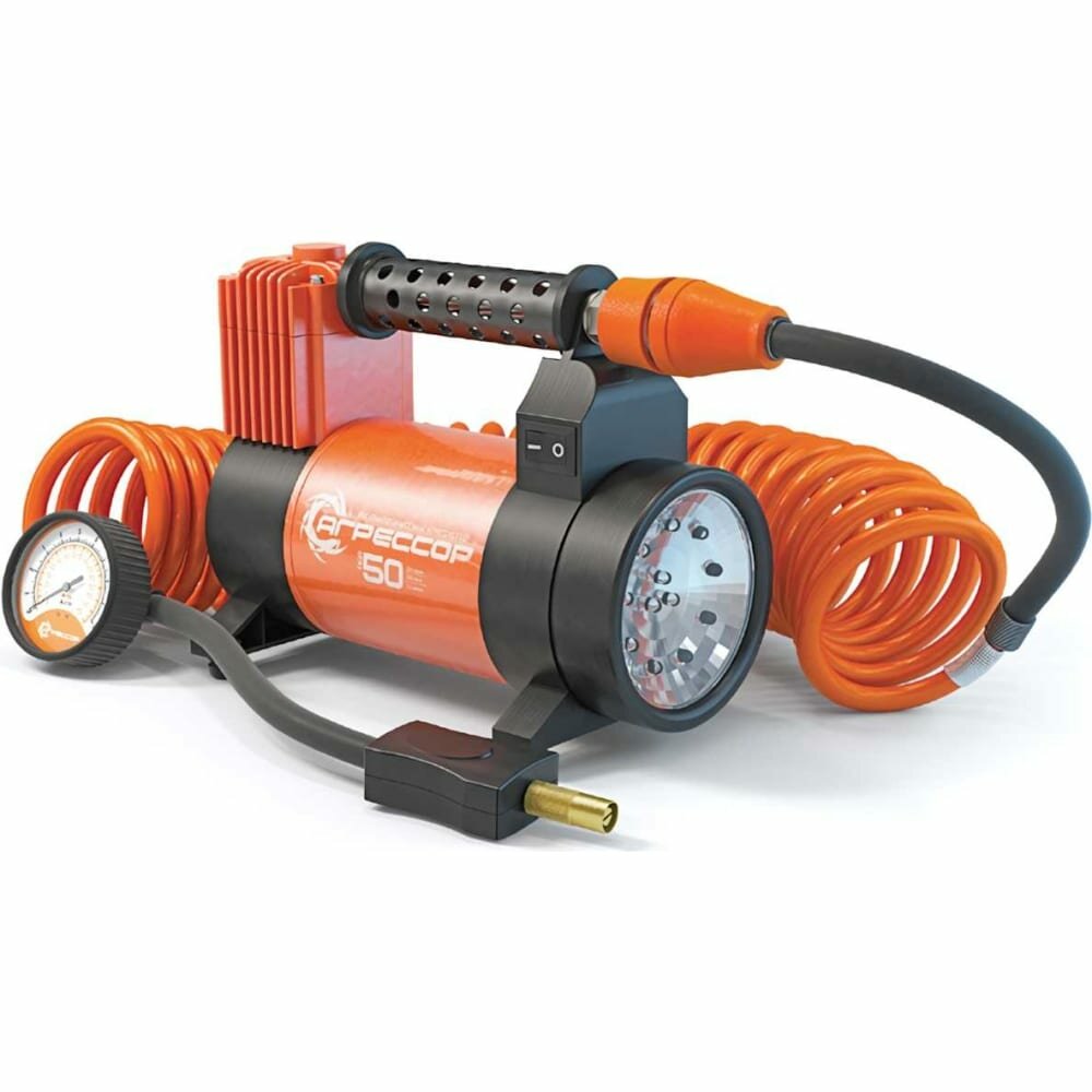 Металлический автомобильный компрессор 12V с LED фонарем Агрессор AGR-50L, для дальних поездок