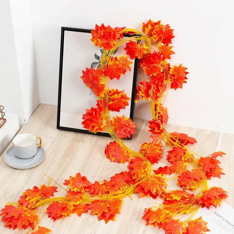 2,1 метра искусственное растение зеленый лист плющ висячие лозы DIY Оранжевый, Maple leaves