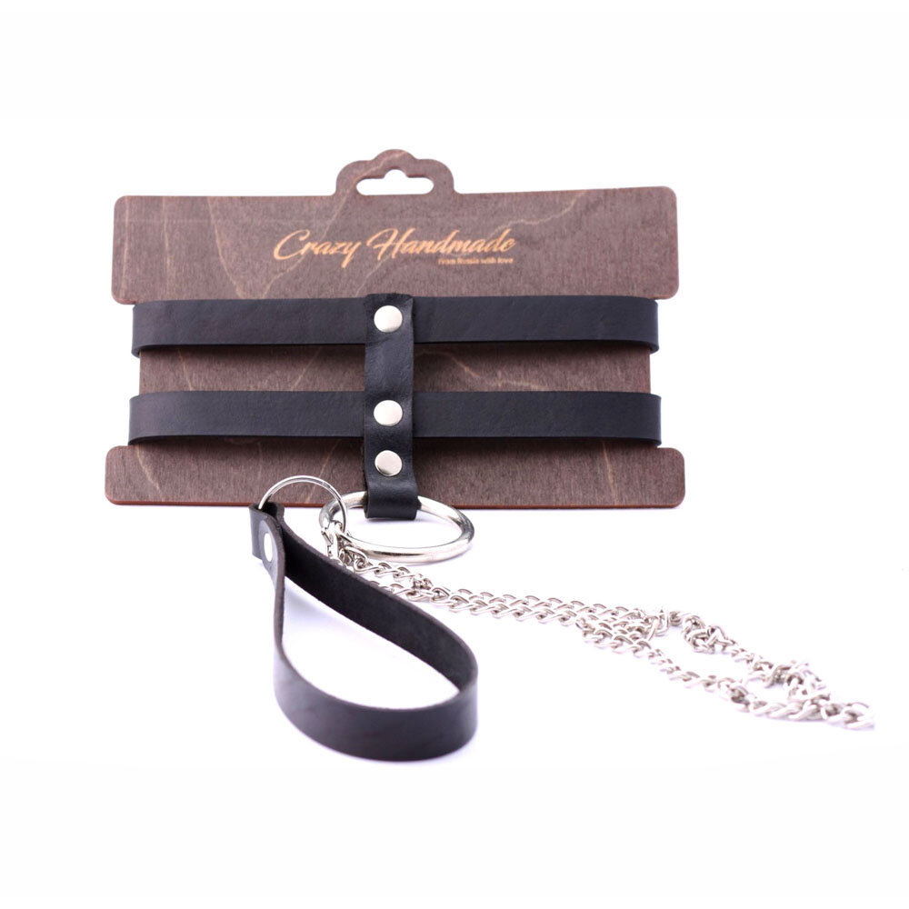 Ошейник «Crazy HandMade» из двух ремешков с поводком, натуральная кожа