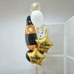 Фонтан из фольгированных и латексных шаров Onballoon "Любимый зять", 200 см, черный, белый, золотой