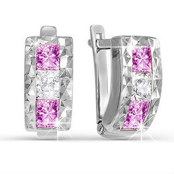 Серьги, серебро, 925 проба, родирование, фианит