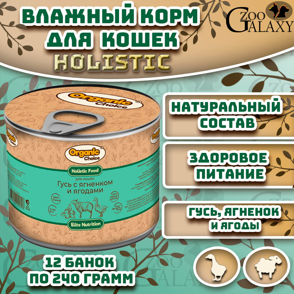 Organic Сhoice 240 г консервы для кошек гусь с ягненком и ягодами 1Х12