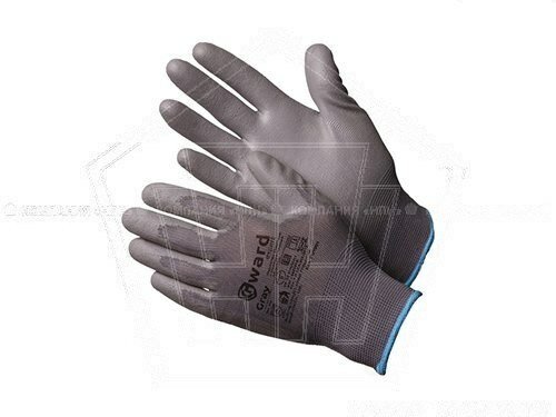 Перчатки №20 нейлоновые серые/ белые с полиуретановым обливом фабрика перчаток (для точных работ)