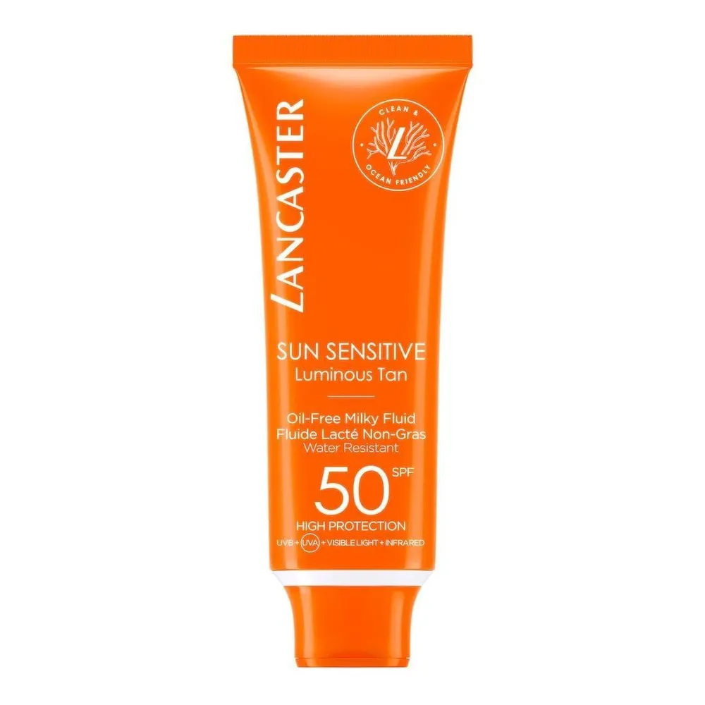 Lancaster Sun Sensitive Luminous Tan Oil-Free Milky Fluid SPF 50 Нежный солнцезащитный крем для лица для чувствительной кожи 50мл без коробки