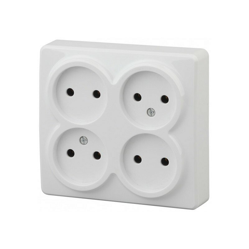 11-2210-01 Розетка ЭРА Эксперт 11-2210-01 четверная 4х2P 16A-250В IP20 ОУ горизонтальная белый, цена за 1 шт
