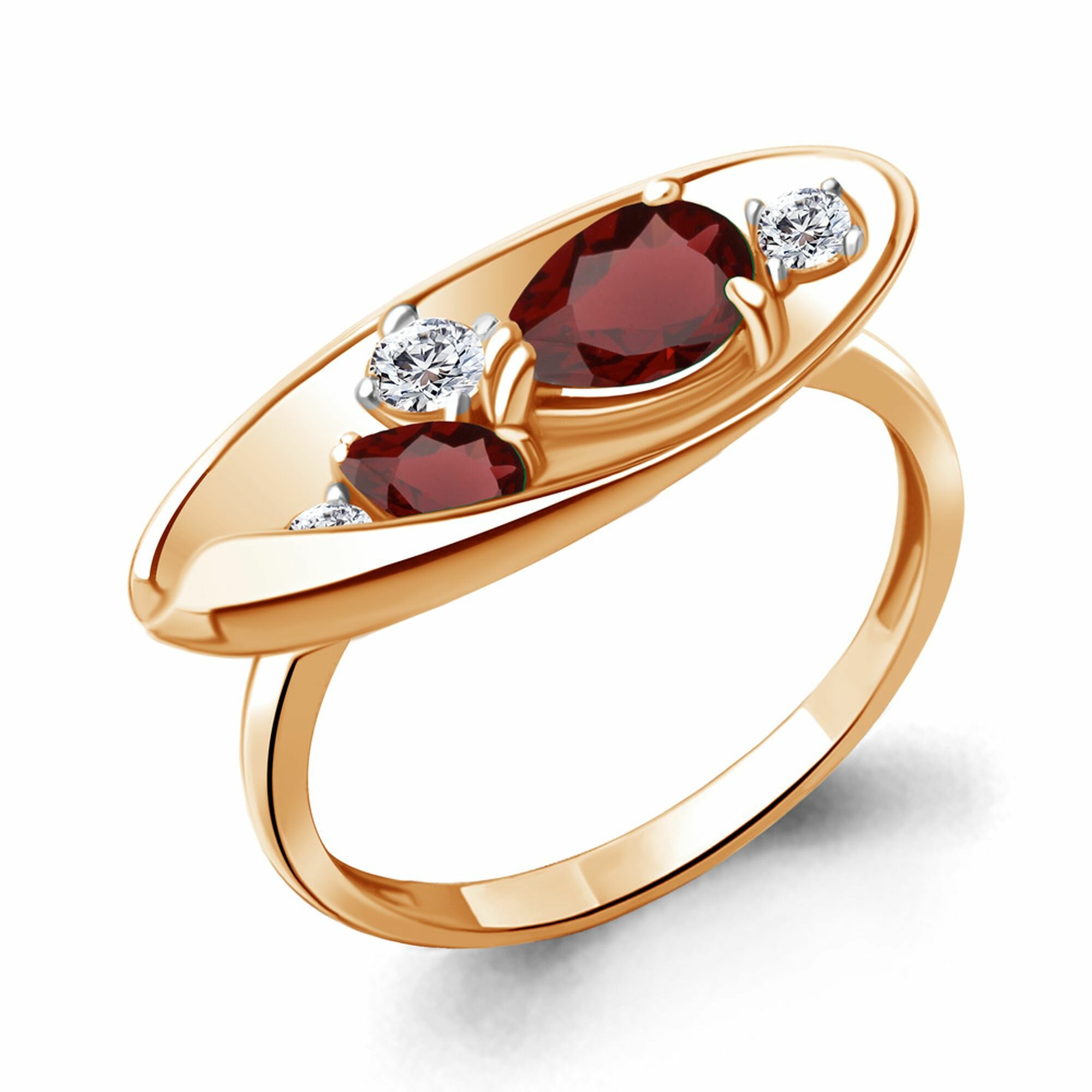 Кольцо, серебро, 925 проба, золочение, гранат, фианит