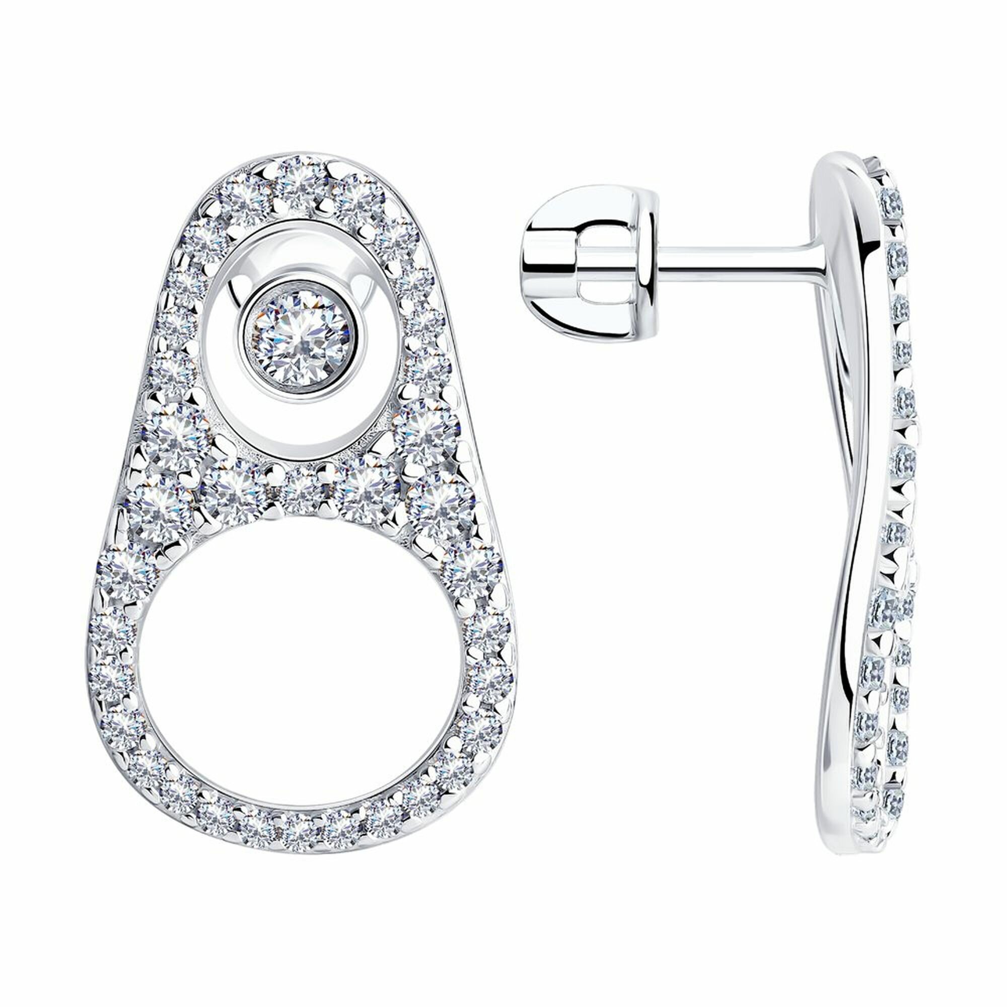 Серьги пусеты, серебро, 925 проба, родирование, фианит