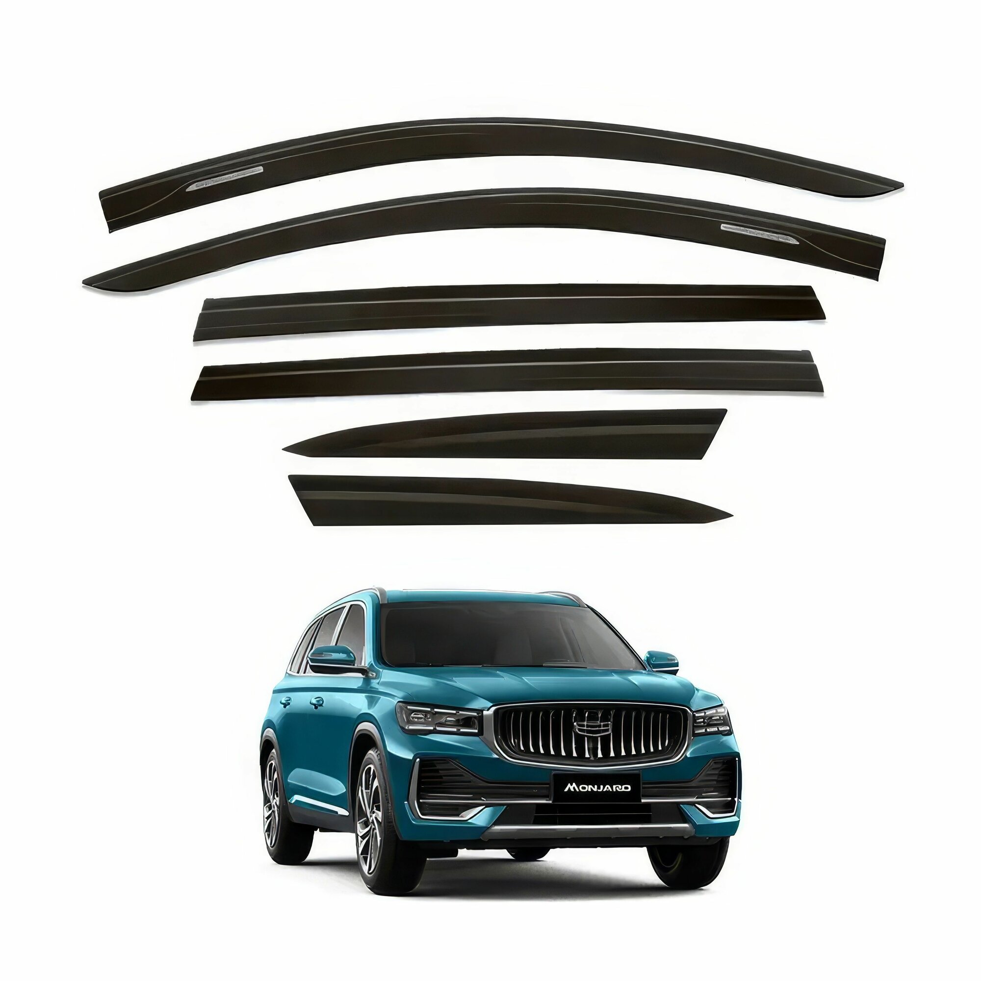 Дефлекторы окон Geely Monjaro KX11 2021-2026, Ветровики джили монджаро, Черный