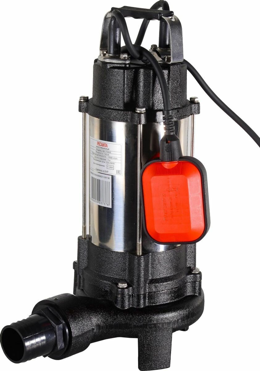 Насос фекальный НФ-17000Л Ресанта с реж. ножом,280л/мин. напор 9м. 1,1кВт. Подключение 2"вн. р.