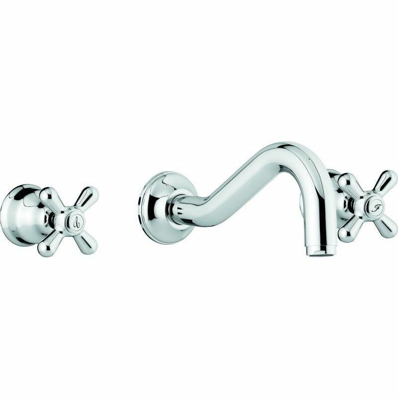 Смеситель Emmevi (Эммеви) Deco Classic, встраиваемый в стену, двухвентильный, излив 21 см, на 3 отверстия, без донного клапана, хром, 12055/CR