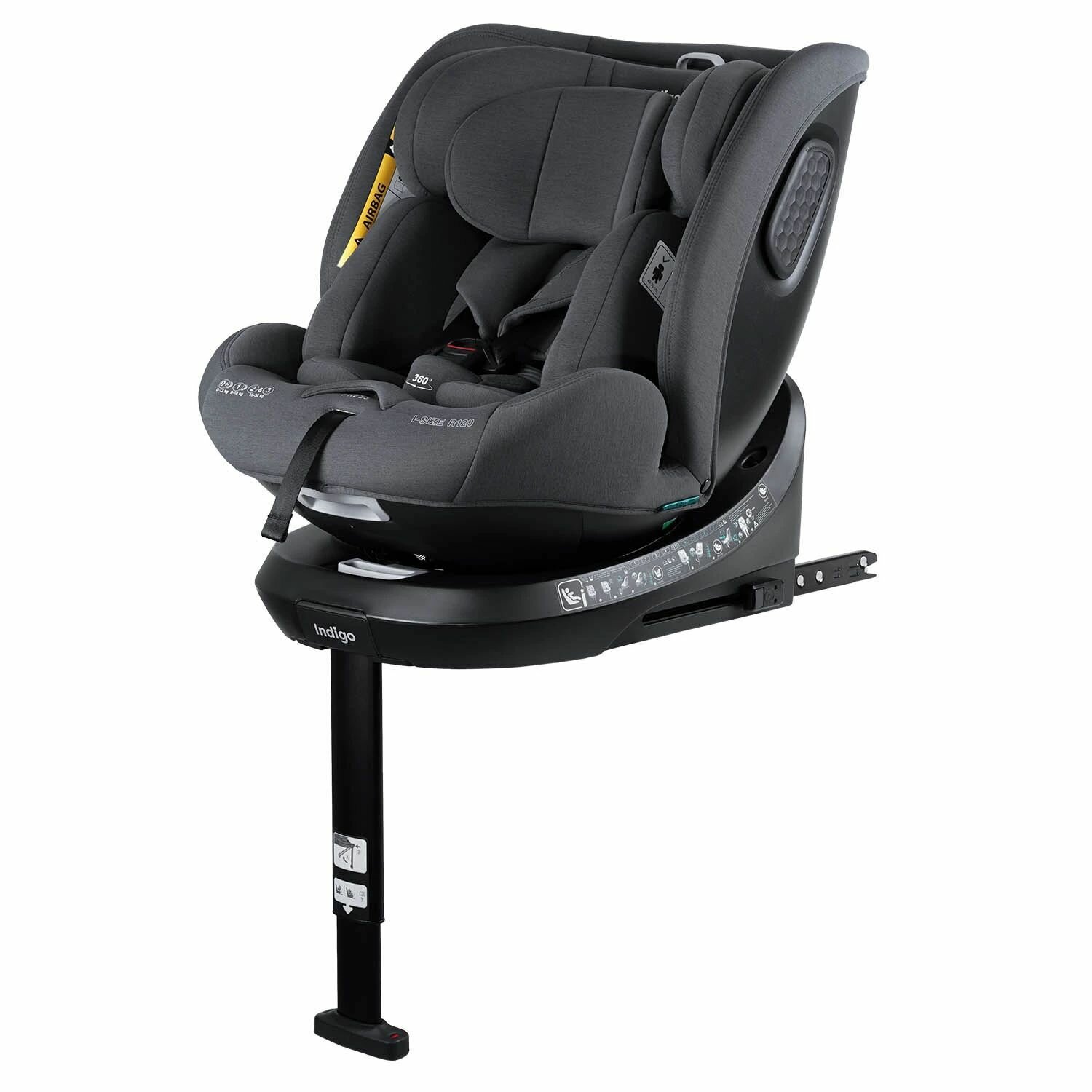 Автокресло Indigo E-TRON ISOFIX I-SIZE, с упором, группа 0+1+2+3 (0-36 кг) серый