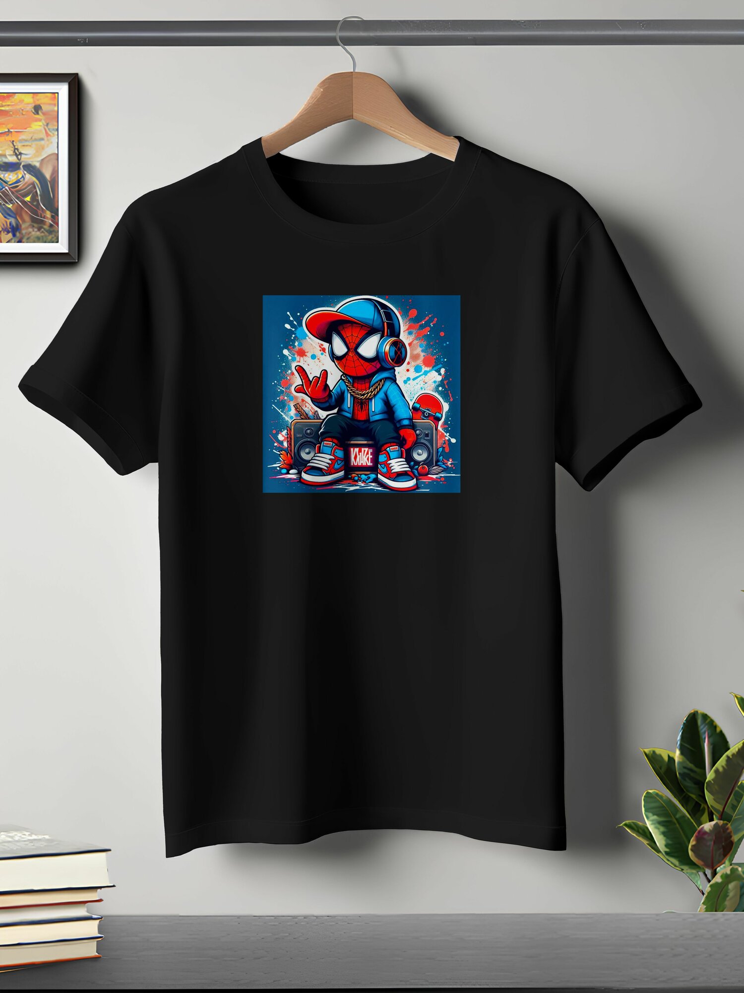 Футболка  Детская ONEQ 98 (3-4) размер с принтом Человек Паук, черная