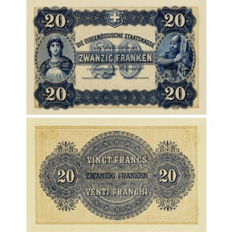20 франков 1914 Швейцарская конфедерация, сувенирная копия, банкноты и купюры редкие коллекционные