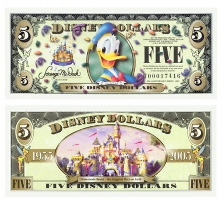 5 долларов 2005 Дисней Disneyland, сувенирная копия, банкноты и купюры редкие коллекционные