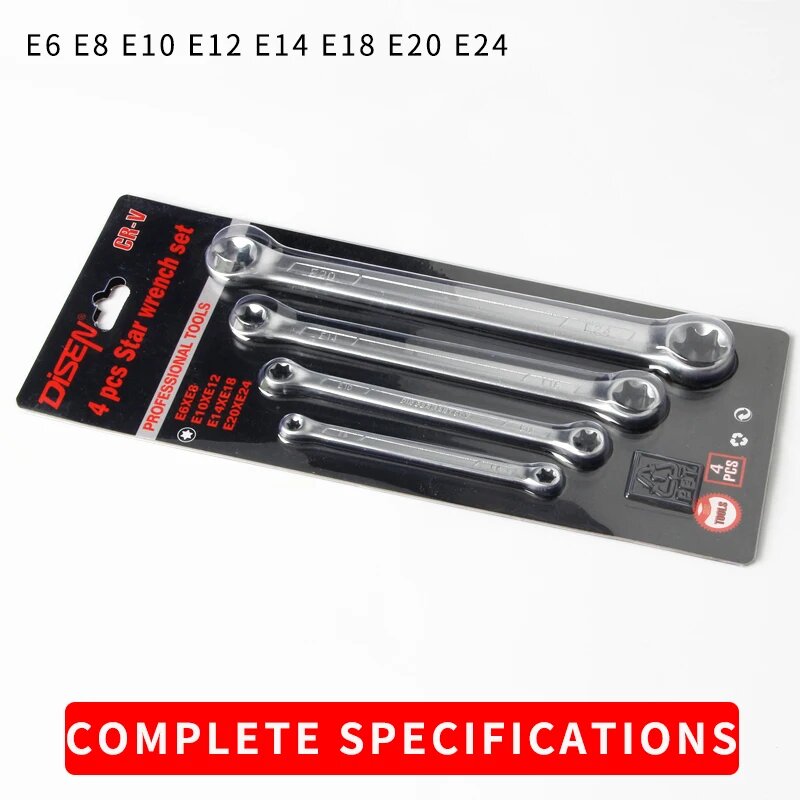 Набор Torx ключей E6-E8-E10-E12-E18-E20-E24, 4 шт