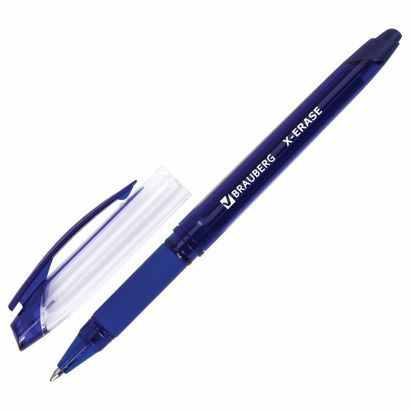 Ручка стираемая гелевая с грипом BRAUBERG X-ERASE, синяя, корпус синий, 0,7мм, линия 0,35 мм (12 штук в упаковке)