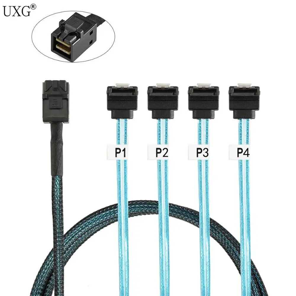 Внутренний Mini SAS SFF-8643 узловой до угловой 4 SATA целевой жесткий диск 6 Гбит/с Raid кабель для сервера данных 1 м