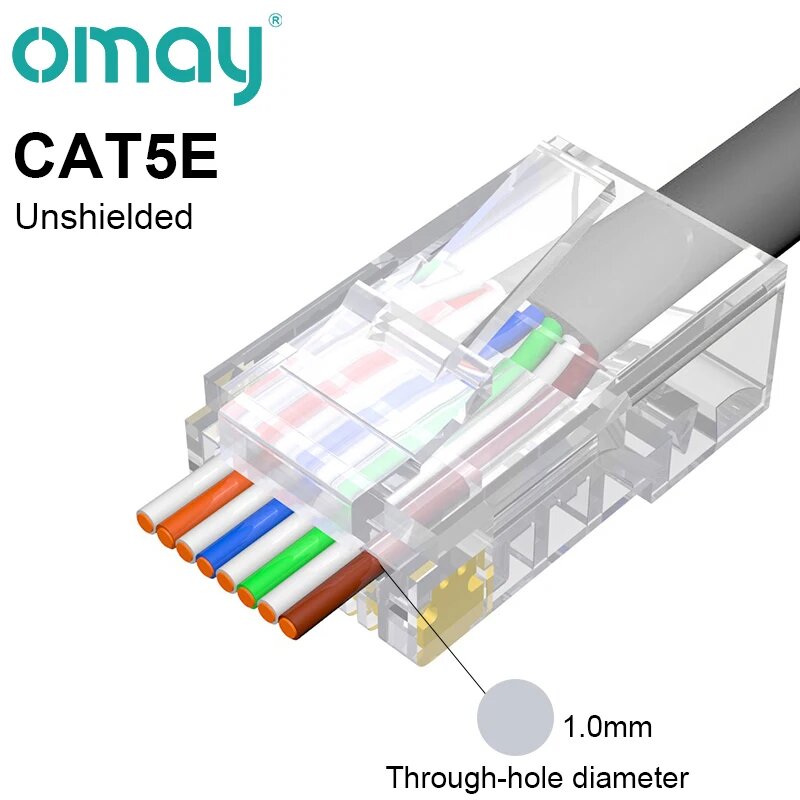 OMAY RJ45 проходные разъёмы для Ethernet кабеля 10PCS, CAT5E Unshielded