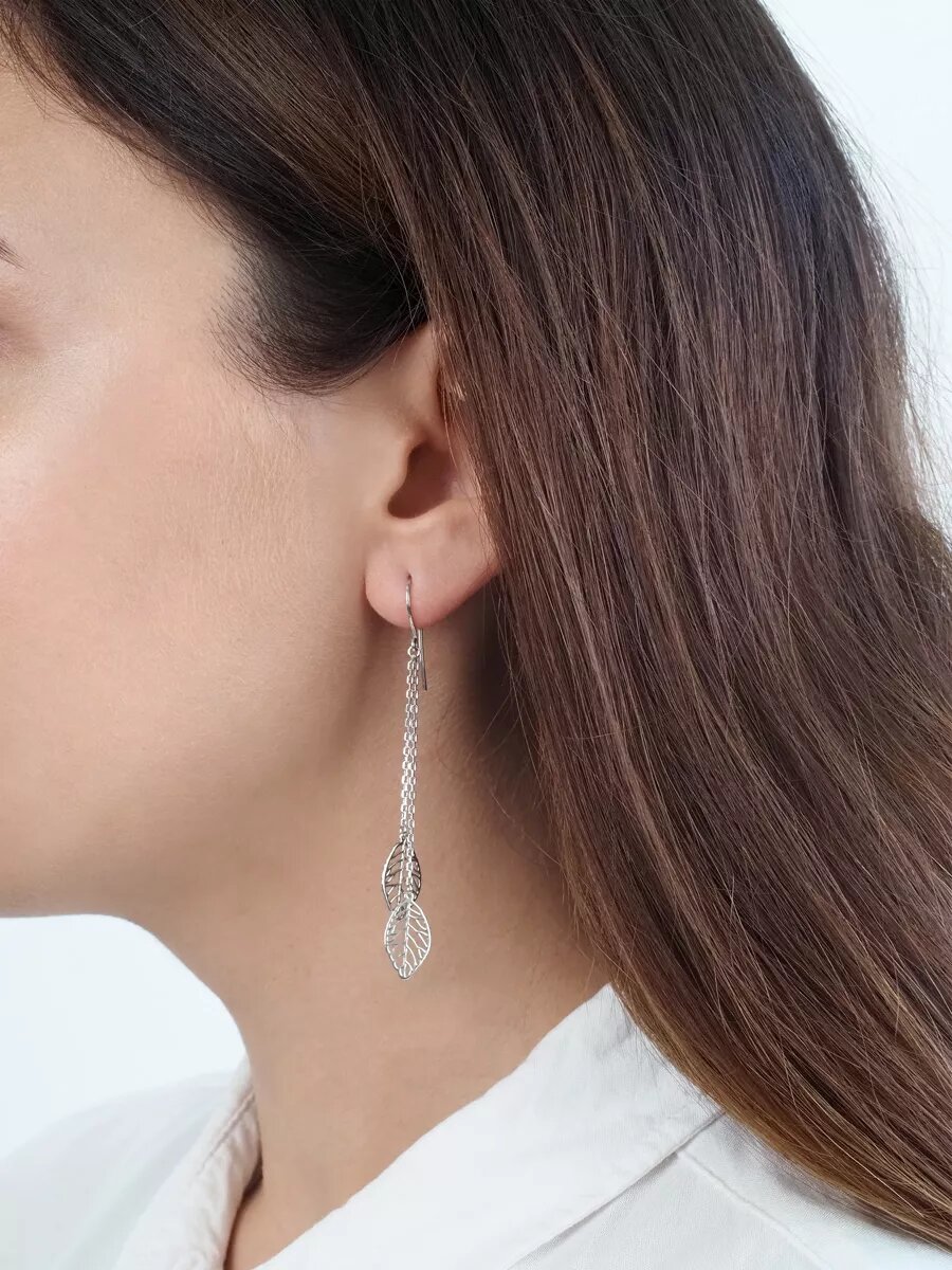 Серьги цепочки, с подвесками, серебро, 925 проба, родирование