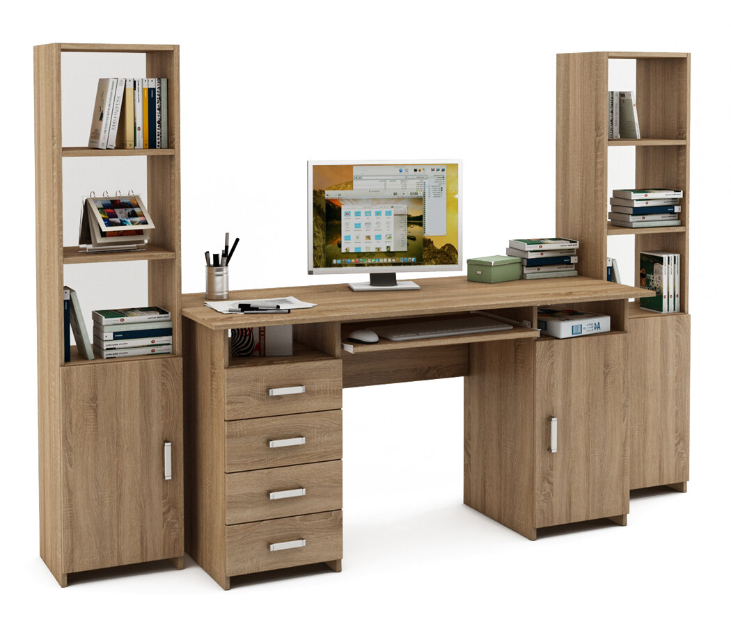 Стол письменный, компьютерный для школьника Лайт (Ньюкасл) 8К, письменный стол и стеллажи, ЛДСП, 213 см x 60см x 149 см