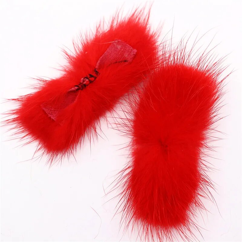 5 шт, Помпоны из норки, 3x7 см Красный, Red