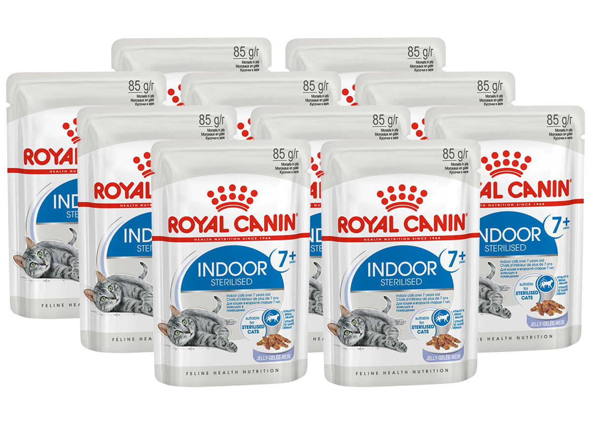 Корм влажный Royal Canin Indoor Sterilised 7+ для пожилых стерилизованных кошек живущих дома в желе пауч, 85 г х 10 шт