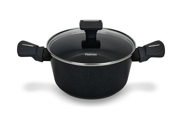 14523 FISSMAN Кастрюля FERRO 20x10см /2,67л с крышкой (алюминий с антипригарным покрытием TouchStone) Ручки-бакелит с покрытием «софт тач»; Крышка-стекло; Индукция