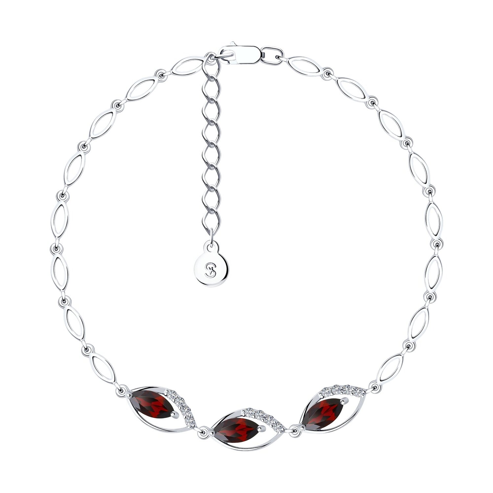 Браслет, серебро, 925 проба, родирование, гранат, фианит