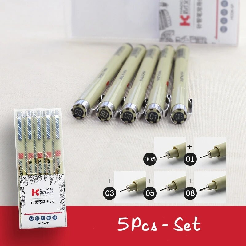 Kissbuty пигментные маркеры для рисования 0.05-0.8 мм 5pcs-set