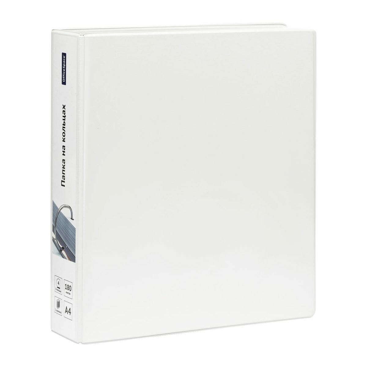 Папка на 4-х кольцах OfficeSpace (А4, панорама, 65мм, пвх) белая (356659)
