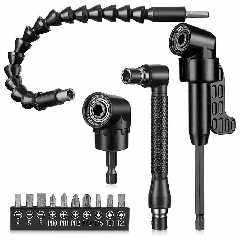 Набор из 14 гибких удлинителей для сверл 1/4 дюйма, шестигранник, сгибаемый 105, прямой угол 90