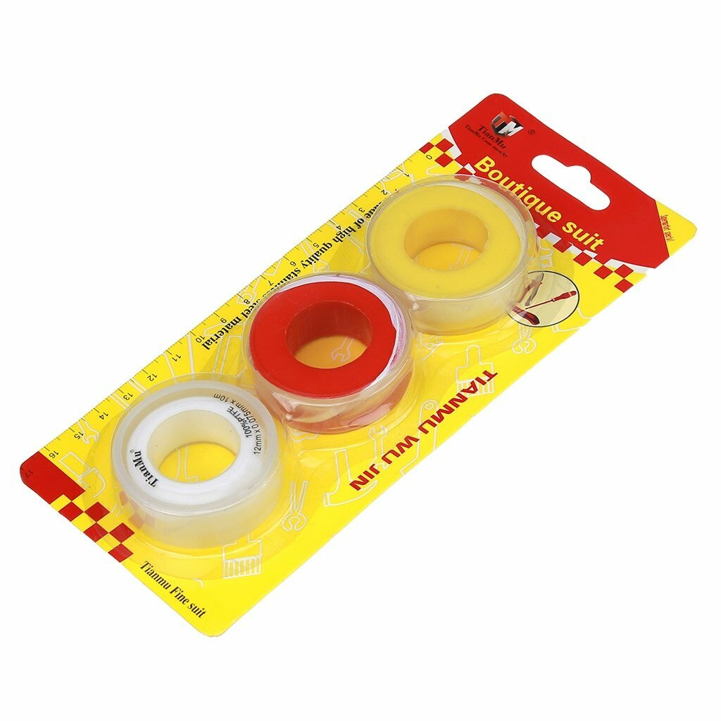 Лента ФУМ КНР 10 м, 12 мм х 0,075 мм, 3 штуки, в блистере (283)