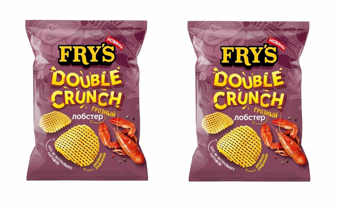 Fry’s Чипсы из натурального картофеля, рифленые, со вкусом Грозный лобстер, 70 г, 2 шт