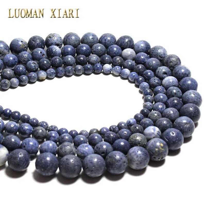 Бусины из синего коралла LUOMAN XIARI 4/6/8/10/12 мм