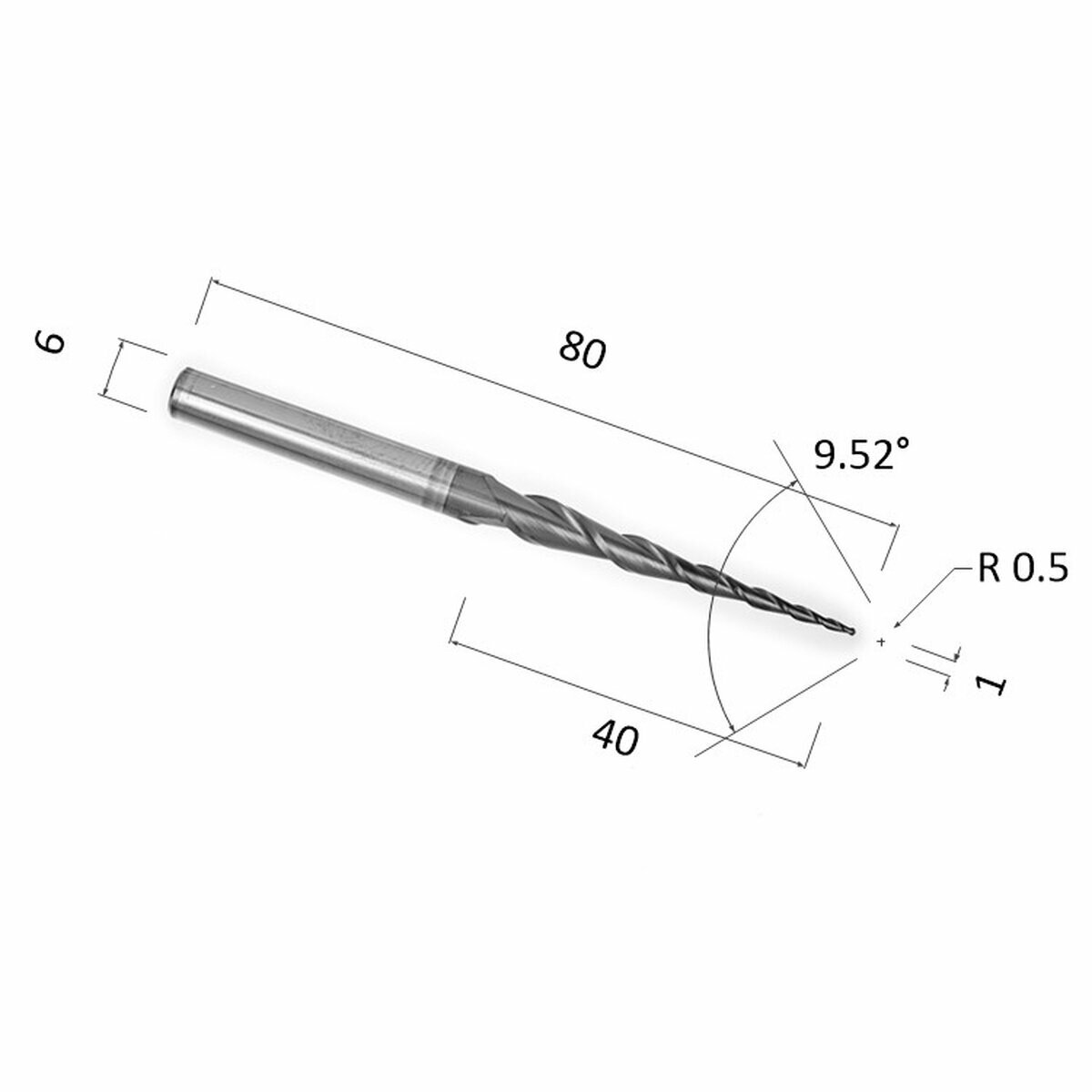 Фреза DJTOL NX2QX64010 спиральная двухзаходная конусная сферическая (по дереву, композиту (АКП), пластику)
